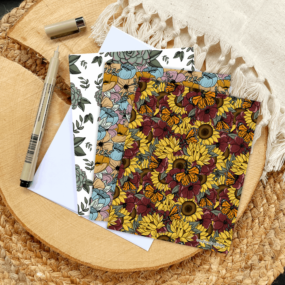 Assorted Flower Notecards Set | Handmade Art Note Cards – Serafine Art ...